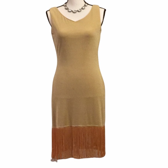 Together | Dresses | Together Shimmery Gold Fringe Flapper Style Dress ...